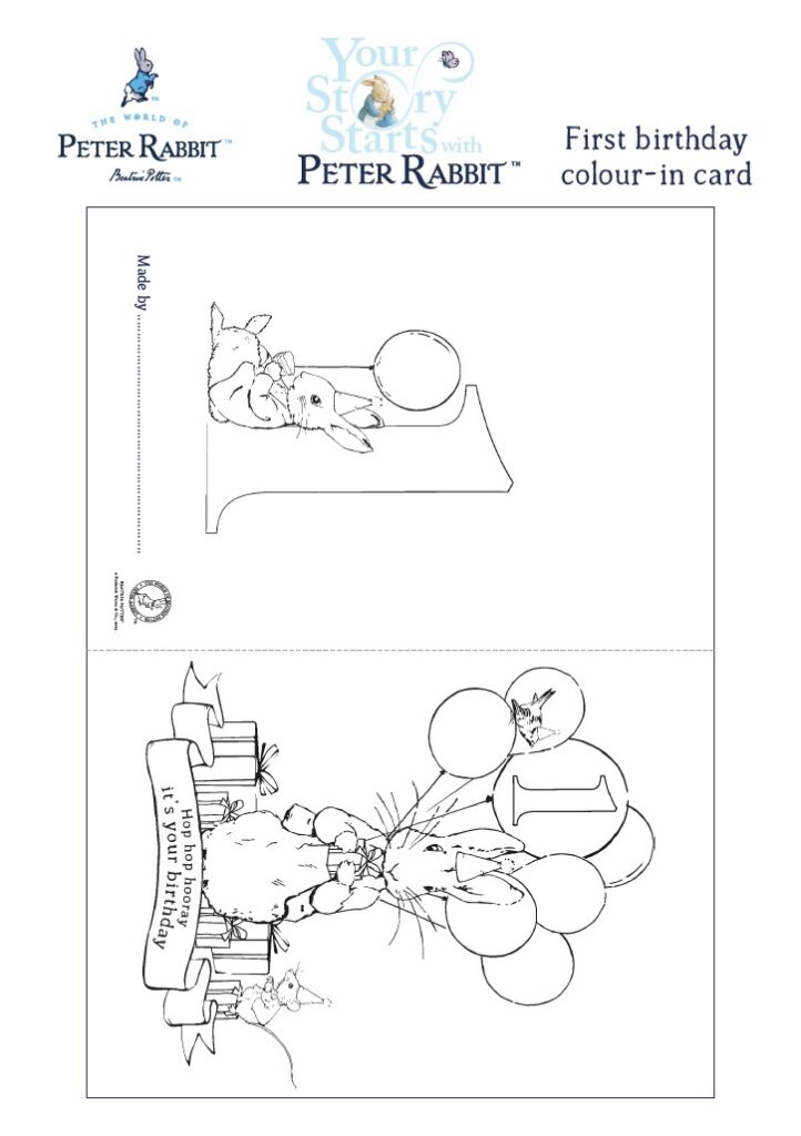 First Birthday Colour-in Card - Peter Rabbit